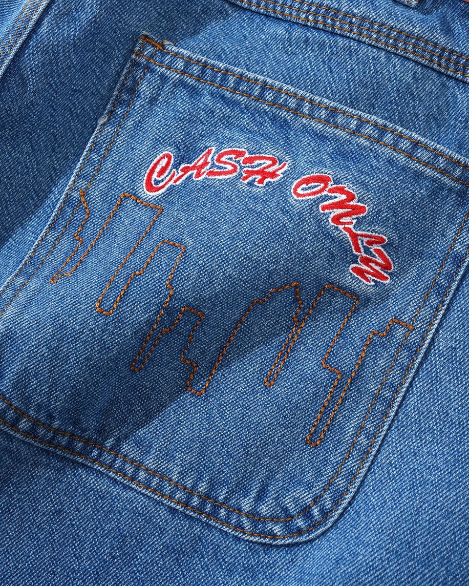 Cash Only Logo Denim Shorts Washed Indigo – Brick + Mortar